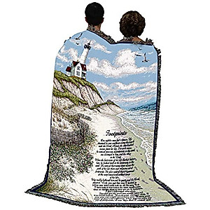 Pure Country Weavers Jesus Footprints in The Sand 2 Blanket - Religious Gift Tapestry Throw Woven from Cotton - Made in The USA (72x54)