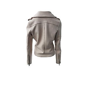 ODCOCD Faux Suede Jacket for Women Long Sleeve Zipper Up Casual Outwear (CA/US, Alpha, Medium, Regular, Regular, Stone)