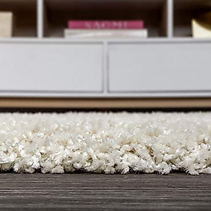 JONATHAN Y MCR100D-8 Mercer Shag Plush Tassel Indoor Area-Rug Bohemian Modern Contemporary Solid Easy-Cleaning Bedroom Kitchen Living Room, 8 X 10, Cream with Tassel