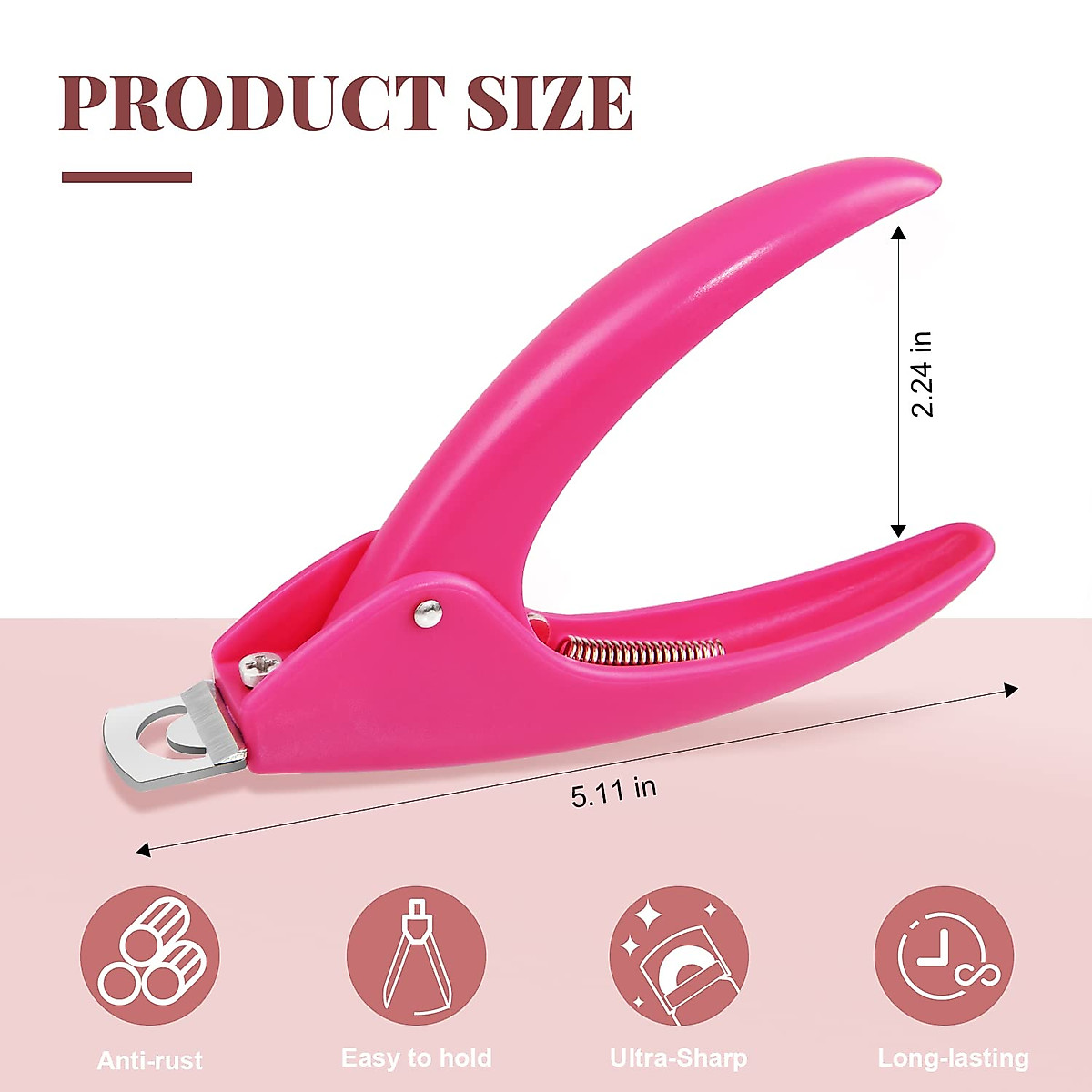 MORGLES Nail Clippers for Acrylic Nails, Professional Acrylic Nail Clippers Fake Nail Cutters for Nail Tips for Nail Art Manicure, Pink