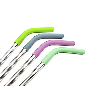 Big Drinking Straws Reusable 13" Extra Long 8mm Extra Wide Food-Grade 18/8 Stainless Steel Silicone Elbows Tips for Smoothie Milkshake Cocktail Juice Hot Drinks - Set of 4 + 2 Cleaning Brushes