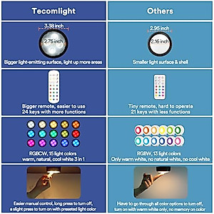 TECOMLIGHT LED Puck Lights with Remote & Timer, Battery Operated Wireless Under Cabinet Lights, Stick on Tap Light, RGB & Warm White Under Counter Light for Kitchen, Closets, Shelf, 5 Pack - Black