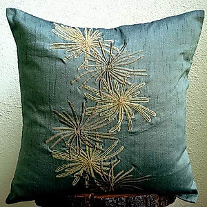 The HomeCentric Cushion Cover for Sofa, Dark Green Decorative Pillow Covers 16x16 inch (40x40 cm), Silk Throw Pillows for Couch, Nature & Floral, Tropical Toss Pillow Covers - Green Foliage