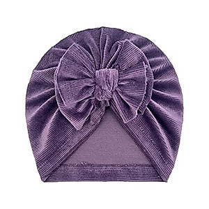 FOUTTUE Infant Caps with Bows Girls Solid Fleece Cap Beanie Bowknot Elastics Turban Hat Toddler Knit (1-A+B+C+G+H+I, One Size)