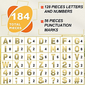 Seajan 184 Pcs Large Letter Stickers 6 Inch Vinyl Alphabet Letter Number Stickers Self Adhesive Big Font Letters Number Stickers for Classroom Window Door Home Decor Mailbox Presentation (Gold)