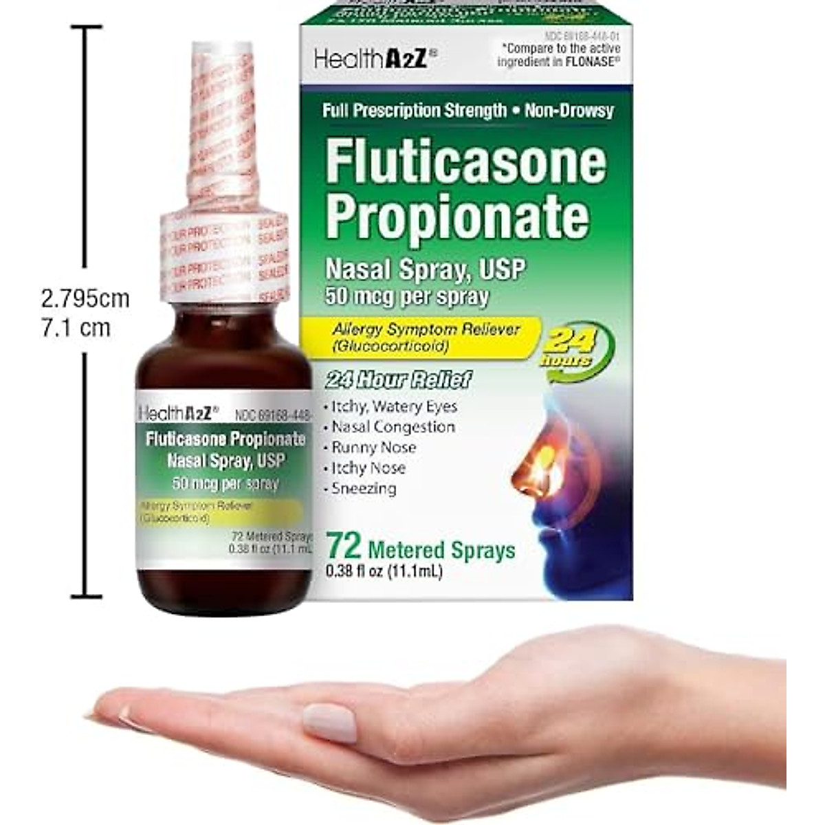 HealthA2Z® Fluticasone Propionate Nasal Spray| 50 mcg per Spray | 24 Hour Allergy Relief | 72 Sprays | 0.38 fl oz (11.1mL) | Relief from Nasal Congestion | Runny Nose | Sneezing