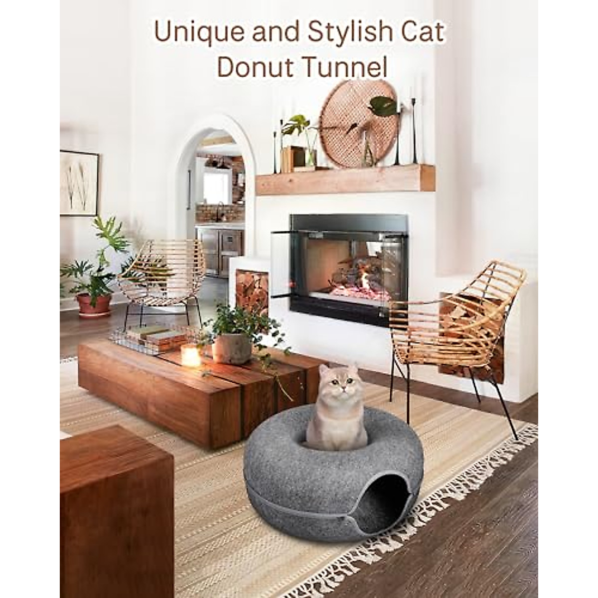 MAMI&BABI Cat Cave for Indoor Cats, Cat Donut Cat Tunnel Bed, Scratch Resistant Cat Toys for Medium Cats up to 9 lbs