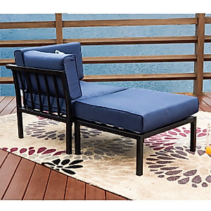 LOKATSE HOME 2 Piece Patio Furniture Set Sectional Balcony Corner Outdoor Loveseat Couch Armchiar Sofa with Ottoman Metal Steel Frame, Blue