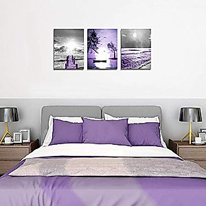 wall decorations for living room 3 Piece framed canvas wall art bathroom artwork for wall painting office bedroom wall decor Black and white ocean purple Landscape modern family Posters home decor