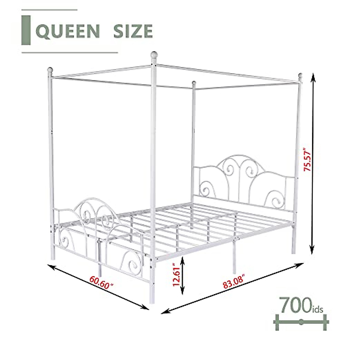 alazyhome Queen Canopy Platform Bed Frame with Headboard and Strong Support Frames Easy Assembly Noise-Free No Box Spring Needed White