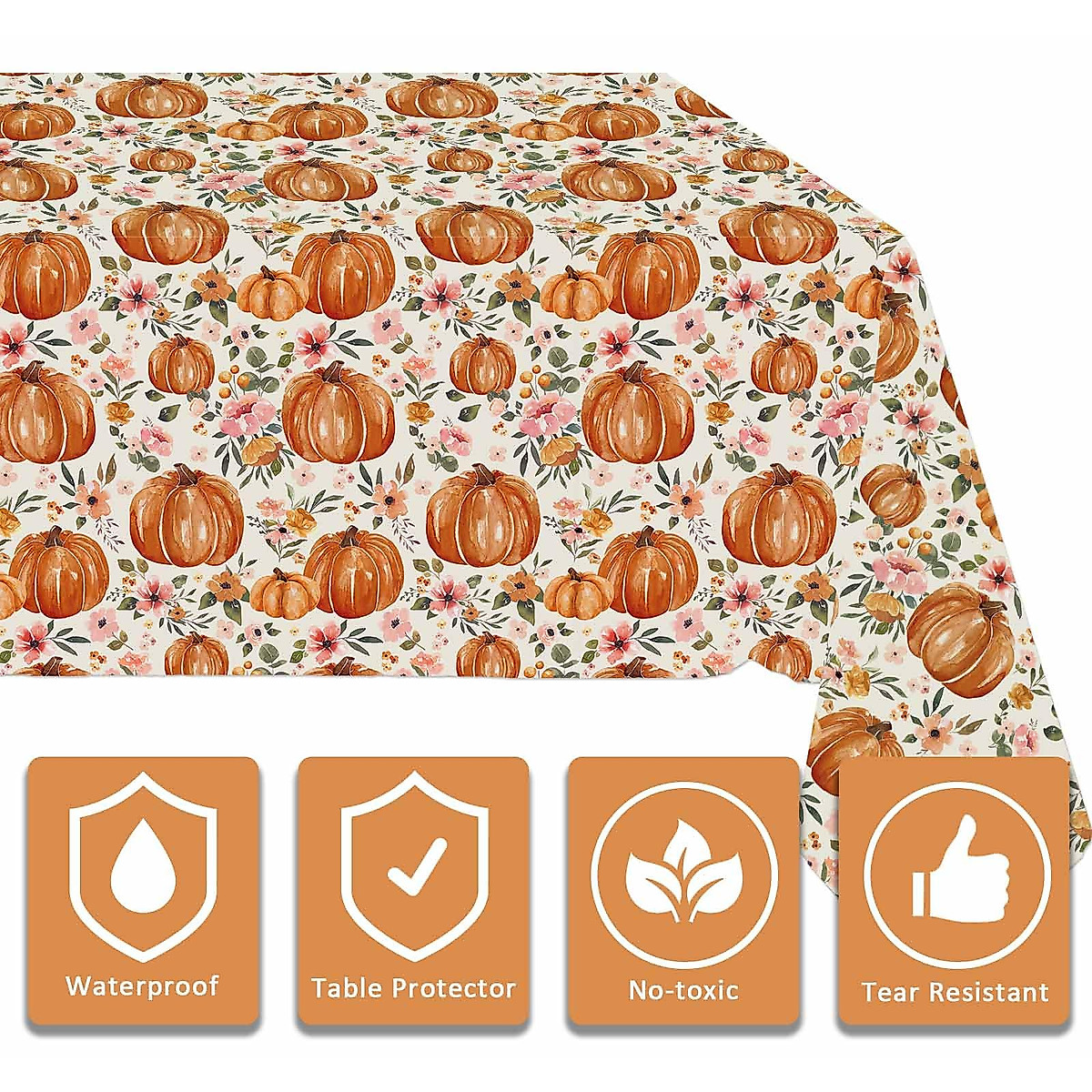 3 Pack Pumpkin Tablecloths Baby Shower Table Cover, Fall Thanksgiving Autumn Harvest Pumkpin Baby Shower Decorations, 108" x 54" Floral Little Pumpkin Birthday Party Supplies for Boys Girls