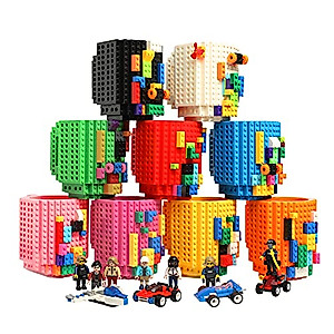 Lumsburry Build-on Brick Coffee Mug, Funny DIY Novelty Cup with Building Blocks Creative for Kids Men Women Xmas Birthday (Cool Black)