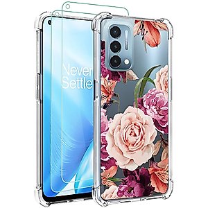 Osophter for Oneplus Nord N200 5G Case,Nord N200 5G Case with Screen Protector Flower for Girls Women Shock-Absorption Flexible TPU Rubber Phone Cases Cover for 1+Nord N200 5G(Purple Flower)