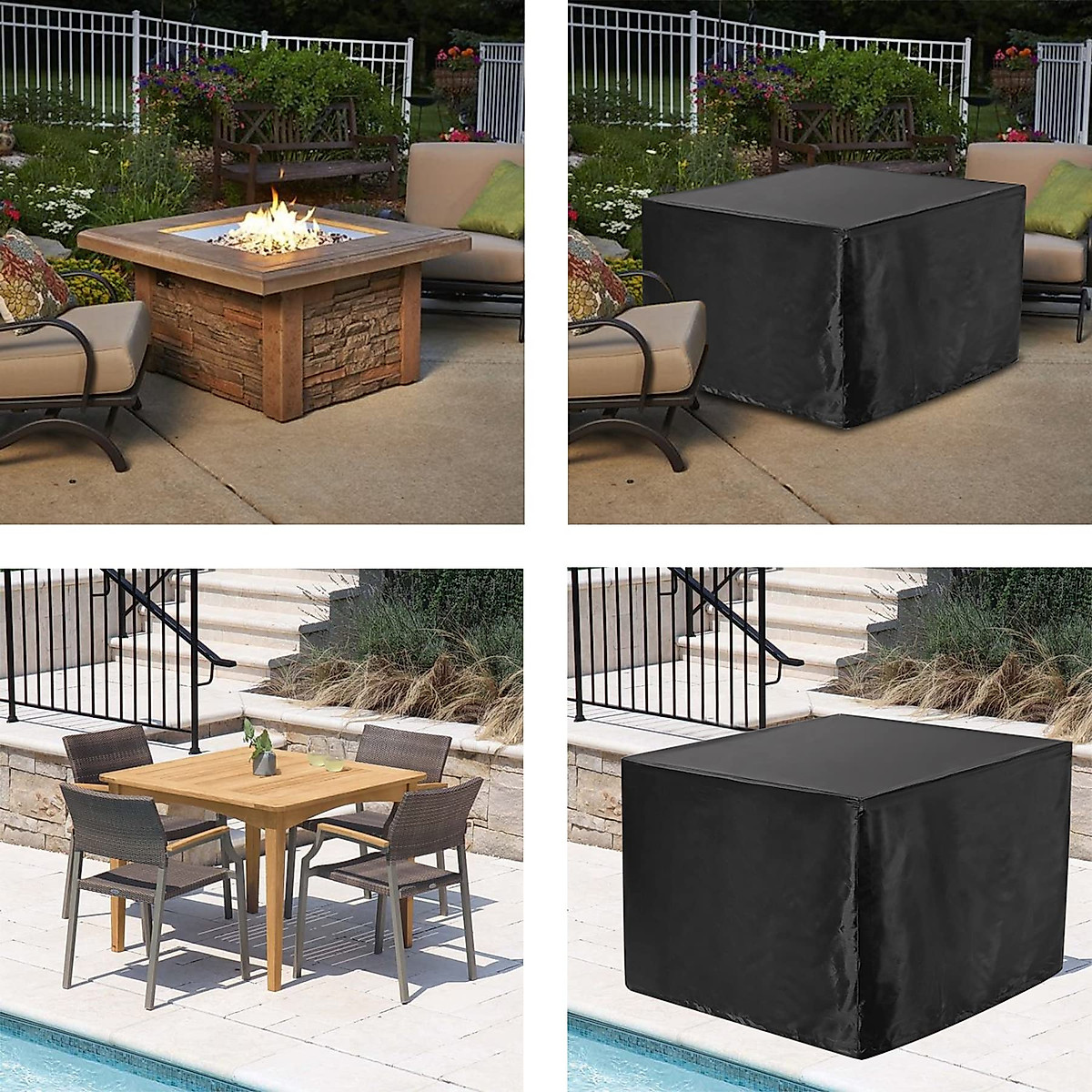 WOMACO Heavy Duty Square Patio Fire Pit/Table Cover, Waterproof Outdoor Furniture Cover (36" x 36" x 20", Black)