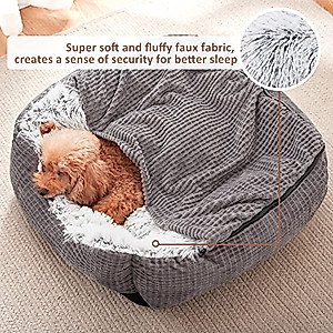 MIXJOY Dog Beds for Large Medium Small Dogs, Rectangle Cave Hooded Blanket Puppy Bed, Luxury Anti-Anxiety Orthopedic Cat Beds for Indoor Cats, Warmth and Machine Washable (20 inches, Grey)