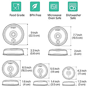 Flexzion Microwave Covers For Food Splatter Guard Protector (Set of 5, Green) - Food Cover Lid With Steam Ventilation Window Dish Washer Safe - Mixed Sizes For Large & Small Food Plates Bowls