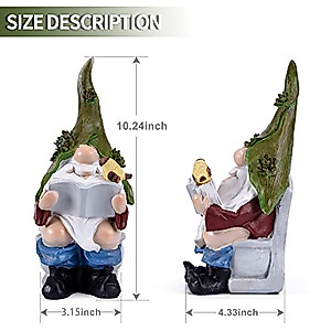 TemwJa Solar Outdoor Garden Statues, Handmade Resin Garden Gnome Statues with LED Lights, Statues Garden Gnomes on The Porch, Courtyard, Lawn, Artistic Garden Decor-Reading Statue