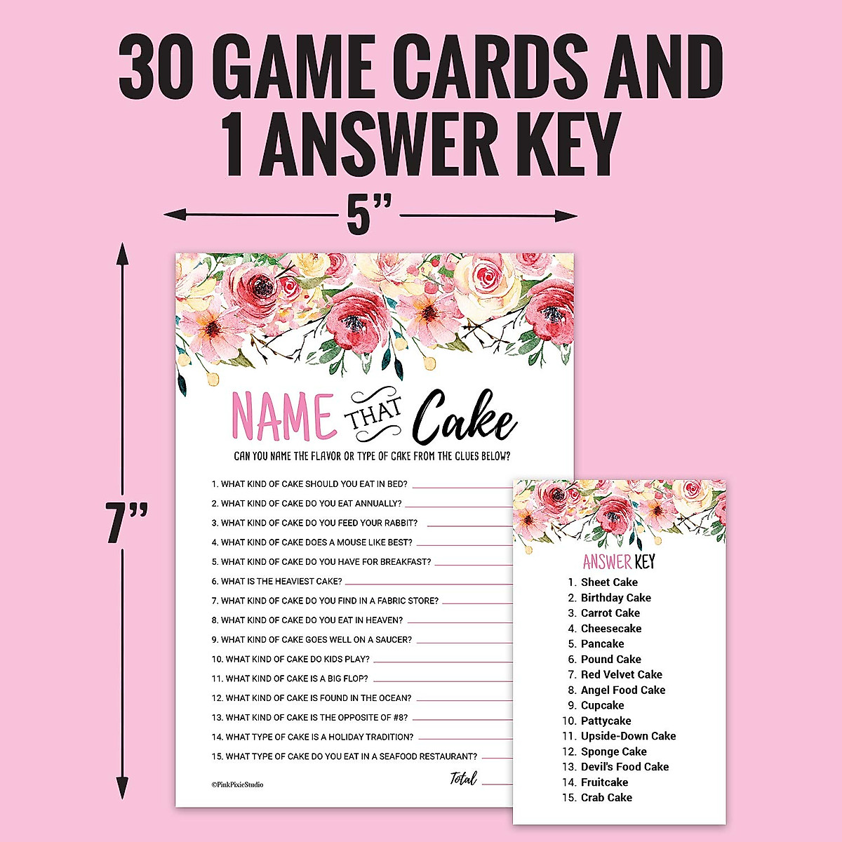 30 Name That Cake Game Cards- Bridal or Baby Shower, Birthday, Gender Reveal, Engagement or Bachlorette Party- Fun, Easy Activity for Women, Men, and Kids