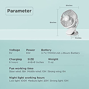 Camping Fan with LED Light - Battery Operated Fan Rechargeable Tent Personal Mini Fan with Hanging Hook, Portable Clip On Fan, Ceiling Fan for Travel Tent Golf Cart RV Stroller Bed (White)