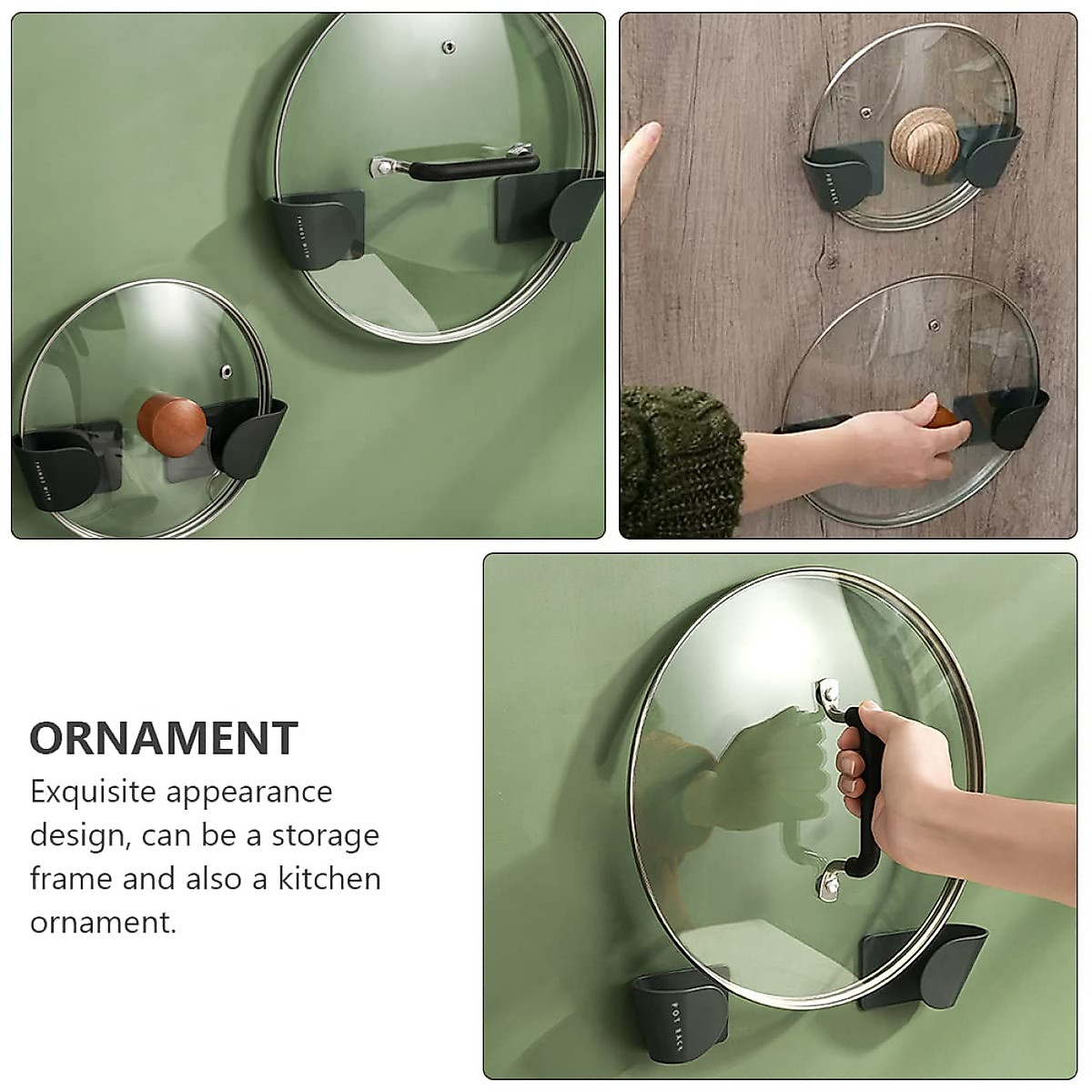 Luxshiny 3 pairs Kitchen Wall- Utensils Lid Hanging Pot Pan Cover Rack Wall Holder Cutting Stand Adhesive Cabinet Mount Cookware Holders Mounted Hangers Wall-mounted Free for Organizers