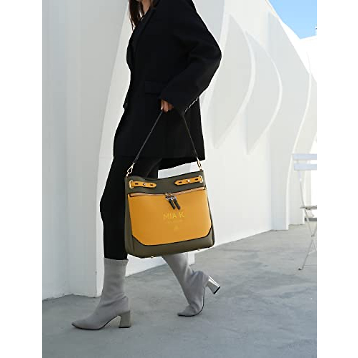 MKF Collection Shoulder Bag for Women, Two Tone Vegan Leather Fashion Hobo Handbag Messenger Purse