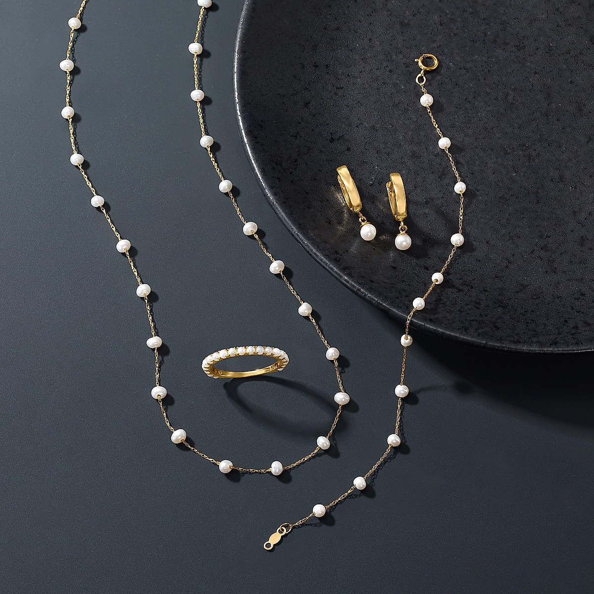 RS Pure by Ross-Simons 3-3.5mm Cultured Pearl Station Bracelet in 14kt Yellow Gold. 7 inches