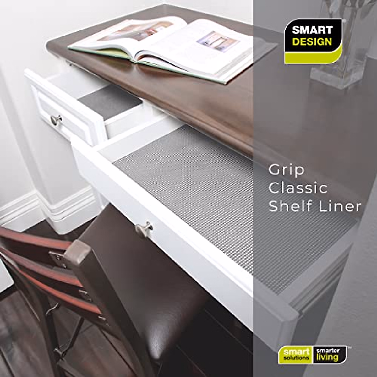 Smart Design Classic Grip Shelf Liner For Home Organization- Non Adhesive/Slip, Easy Clean - Perfect for Desk, Shelves, Kitchen, Bathroom, Cabinet Protection -Graphite Gray​