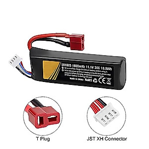 30C 11.1v lipo Battery Airsoft T Plug Connector with USB Charger T Plug to Mini Tamiya Cable Compatible with Airsoft Gel Water Bead Blaster Rechargeable Batteries Gel Blaster Accessories 2 Pack