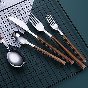 Wooden Silverware Set With Wood Grain Handle 30 Pcs Flatware Sets Service for 6 Stainless Steel Home Kitchen Wedding Restaurant Cutlery Utensils Set Forks Spoons and Knives Delicate Tableware
