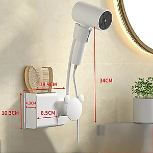 Hair Dryer Holder 360° Rotating Wall Mounted, Handsfree Hair Dryer Stand (White)