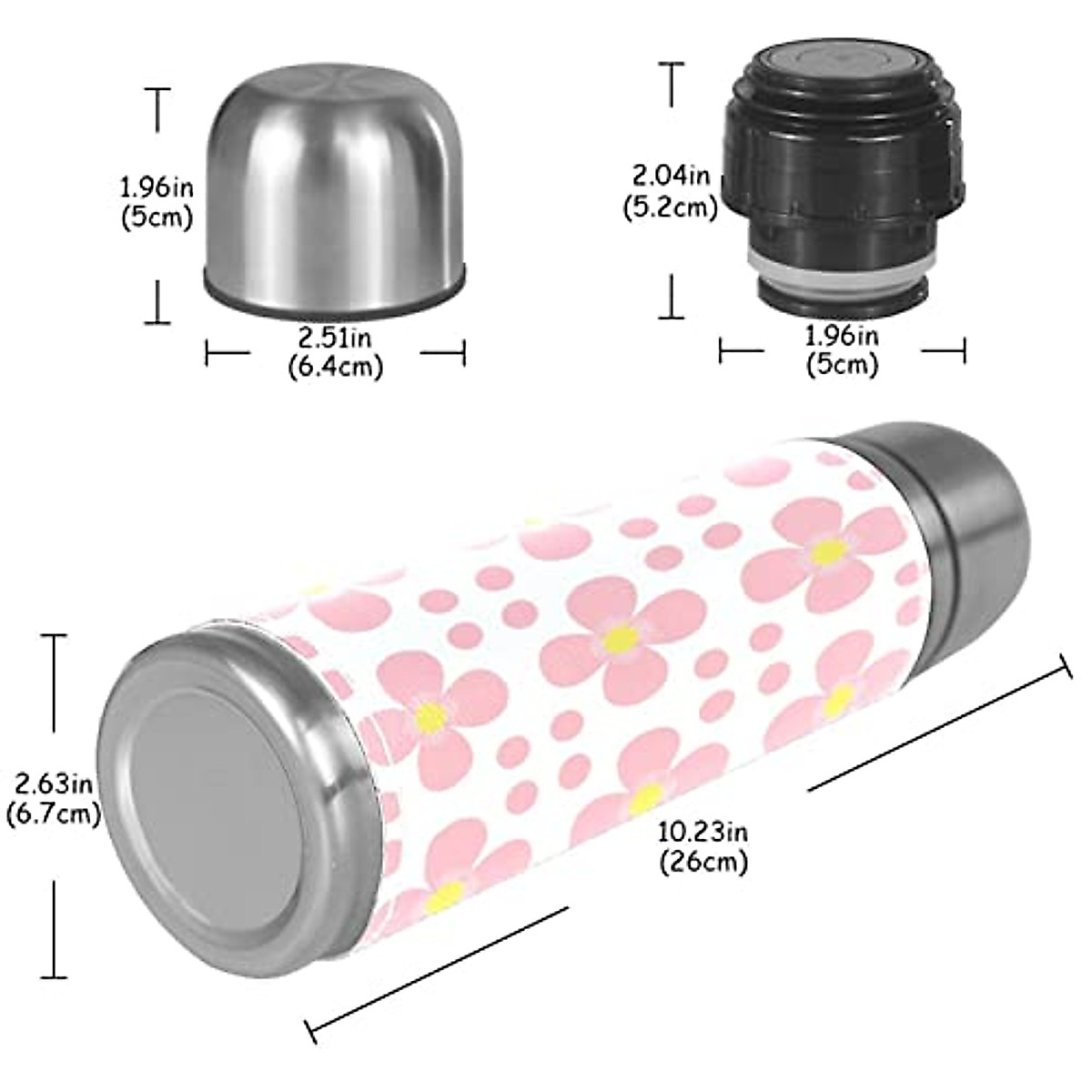 Stainless Steel Leather Vacuum Insulated Mug Flowers Thermos Water Bottle for Hot and Cold Drinks Kids Adults 16 Oz