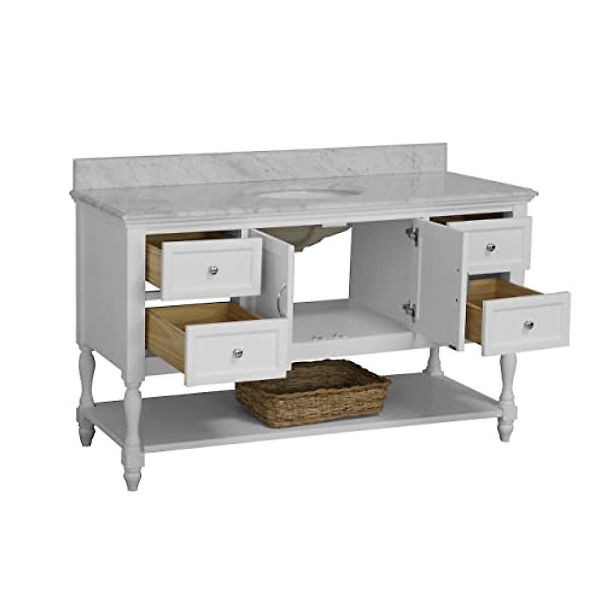 Kitchen Bath Collection Beverly 60-inch Single Bathroom Vanity (White/Carrara): Includes White Cabinet with Authentic Italian Carrara Marble Countertop and White Ceramic Sink