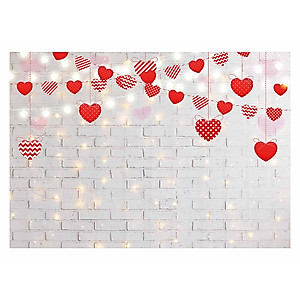 Allenjoy 82" x 59" Love Sweet Heart Valentine's White Brick Wall Backdrop Photography Glitter Mother's Day Baby Bridal Shower Kid Birthday Party Decor Banner Background Photo Booth Prop