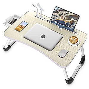 Zapuno Laptop Lap Desk, Foldable Laptop Table Tray with 4 USB Ports Storage Drawer and Cup Holder, Laptop Bed Desk Laptop Stand for Bed Lap Tray Portable Standing Table for Bed Couch Floor
