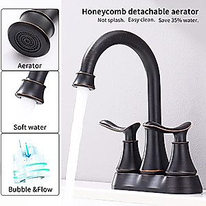 GELE Bathroom Faucet Oil Rubbed Bronze with Drain & Supply Hoses 2-Handle 360 Degree High Arc Swivel Spout Centerset 4 Inch Vanity Sink Faucet 4009B-ORB