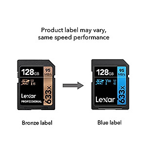 Lexar Professional 633x 128GB SDXC UHS-I Card, Up To 95MB/s Read, for Mid-Range DSLR, HD Camcorder, 3D Cameras, LSD128GCB1NL633 (Product Label May Vary)