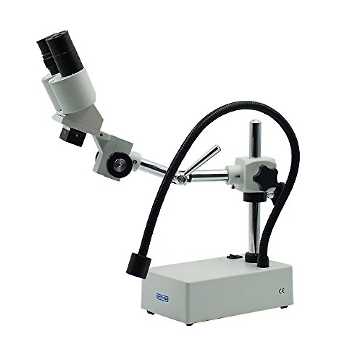 OPTO-EDU A22.1201-C1 Professional Binocular Stereo Microscope, WF10X and WF20X Eyepieces, 10X and 20X Magnification, 1X Objective, LED Lighting, Boom-Arm Stand, 110V-120V, Metal, Glass, Plastic