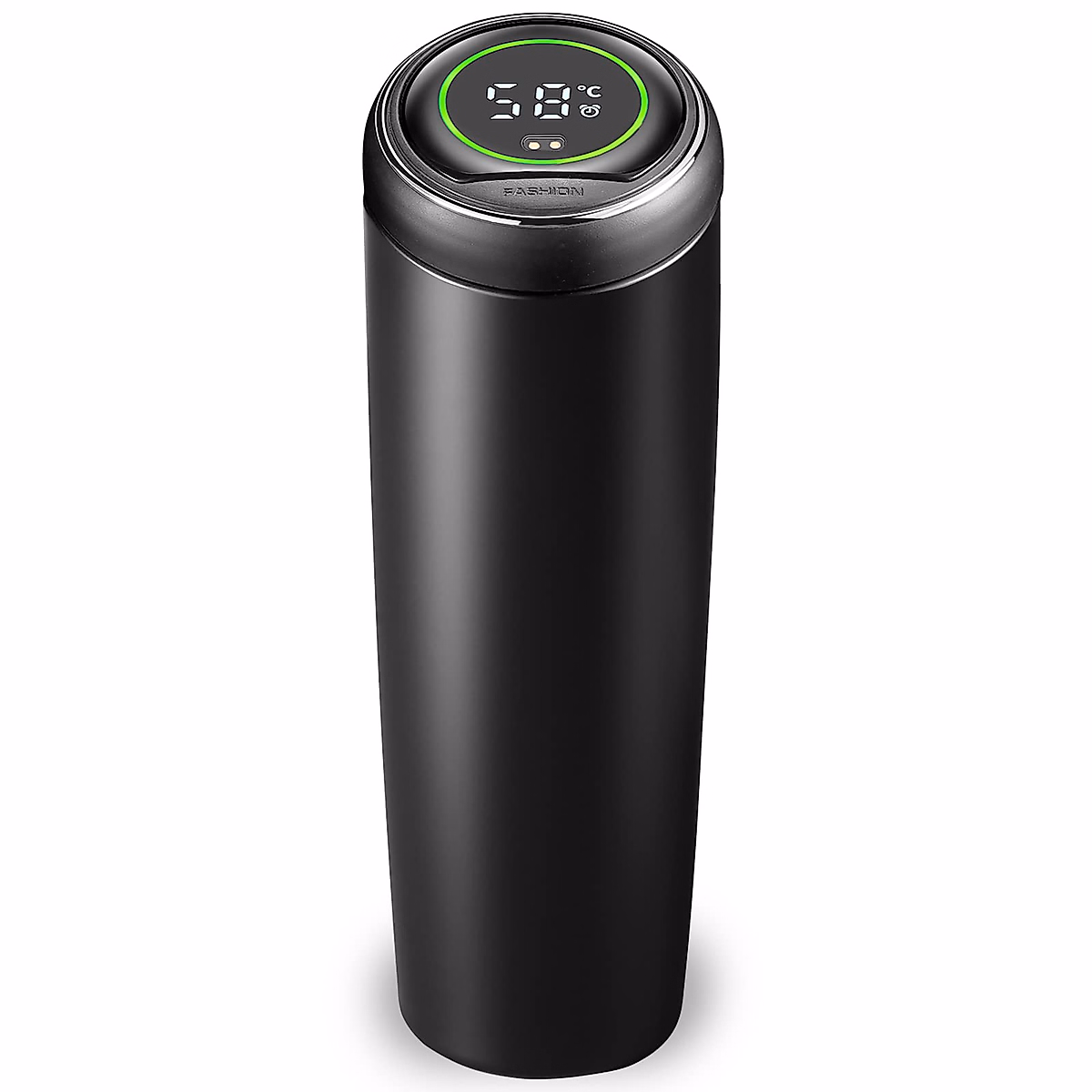 By Luck Temperature Display Water Bottle 16oz - Vacuum Insulated Thermos Bottles, Leakproof, BPA Free, Double Walled Reusable Travel Mug for Keep Hot/Ice Coffee, Tea (Black)