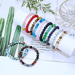JeryWe 12 Pcs 8mm Beaded Bracelets for Women Men Natural Stone Stackable Bracelet Charm Beaded Healing Crystal Stretch Bracelets Jewelry