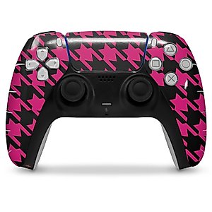 WraptorSkinz Skin Wrap compatible with Sony PS5 DualSense Controller Houndstooth Hot Pink on Black (CONTROLLER NOT INCLUDED)