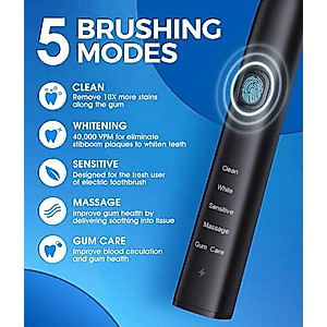 Electric Toothbrush with Water Flosser,600ML Oral Irrigator Water Flosser with 7 Jet Tips,10 Adjustable Water Pressure,Sonic Electric Toothbrush with 2 Brush Heads,5 Modes(Black)