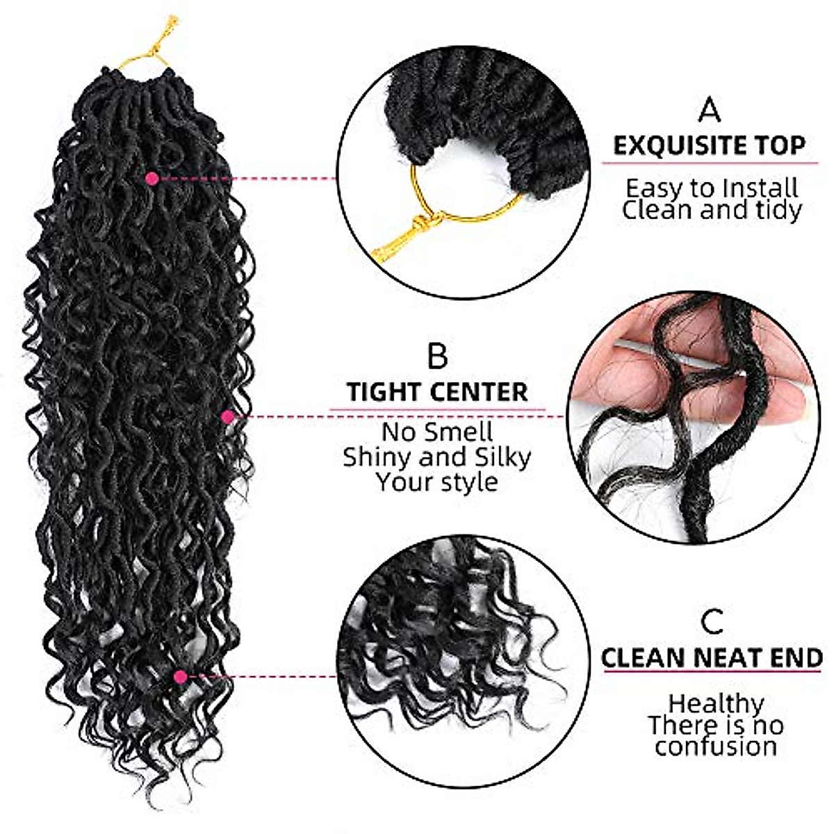 6 Packs Goddes]s River Faux [Loc]s Wavy [Crochet] With Curly [Hair] In Middle And Ends [Boho Synthetic [Hair] Extension（18inch,1B）