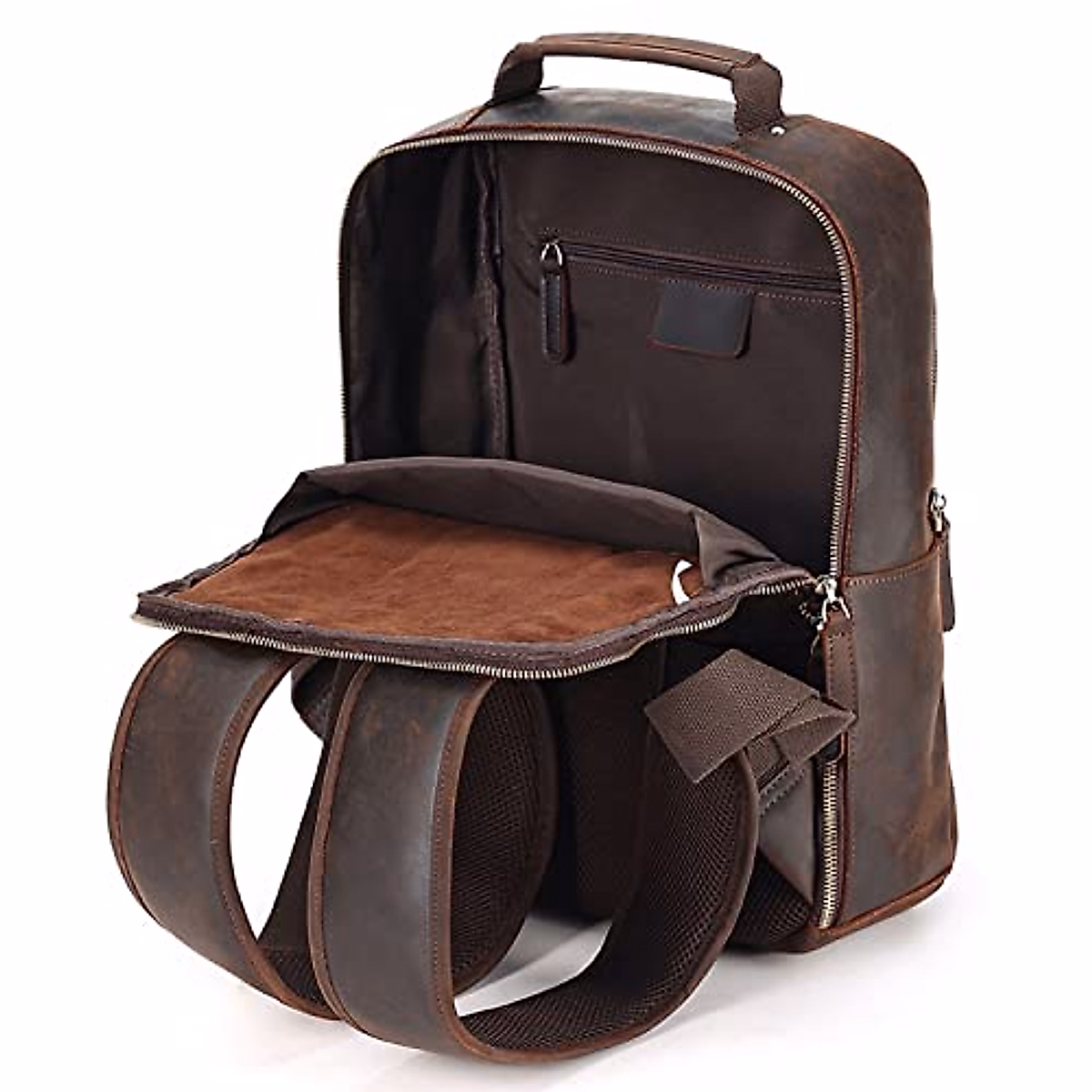 Syewekym Genuine Leather Backpack Multifunctional 15.6 inch Laptop Business Rucksack with USB Large Capacity Backpack (Coffee)