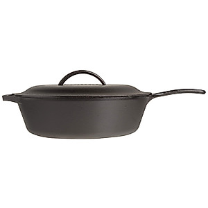 Lodge 5-Quart Pre-Seasoned Cast Iron Deep Skillet and Cover with Red Silicone Hot Handle Holder