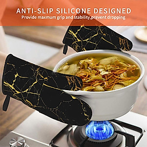 Black Gold Marble Oven Mitts Waterproof Non Slip Heat Resistant Kitchen Gloves for Baking Cooking Grilling BBQ