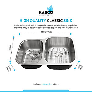 KABCO 32 Inch Double Bowl Stainless Steel Classic Kitchen Sink with Sink Strainers, Removable Garbage Baskets and Sink Grids Sound and Heat Proof 18 Gauge Undermount 40/60 Bowl Swirl Finish Sink