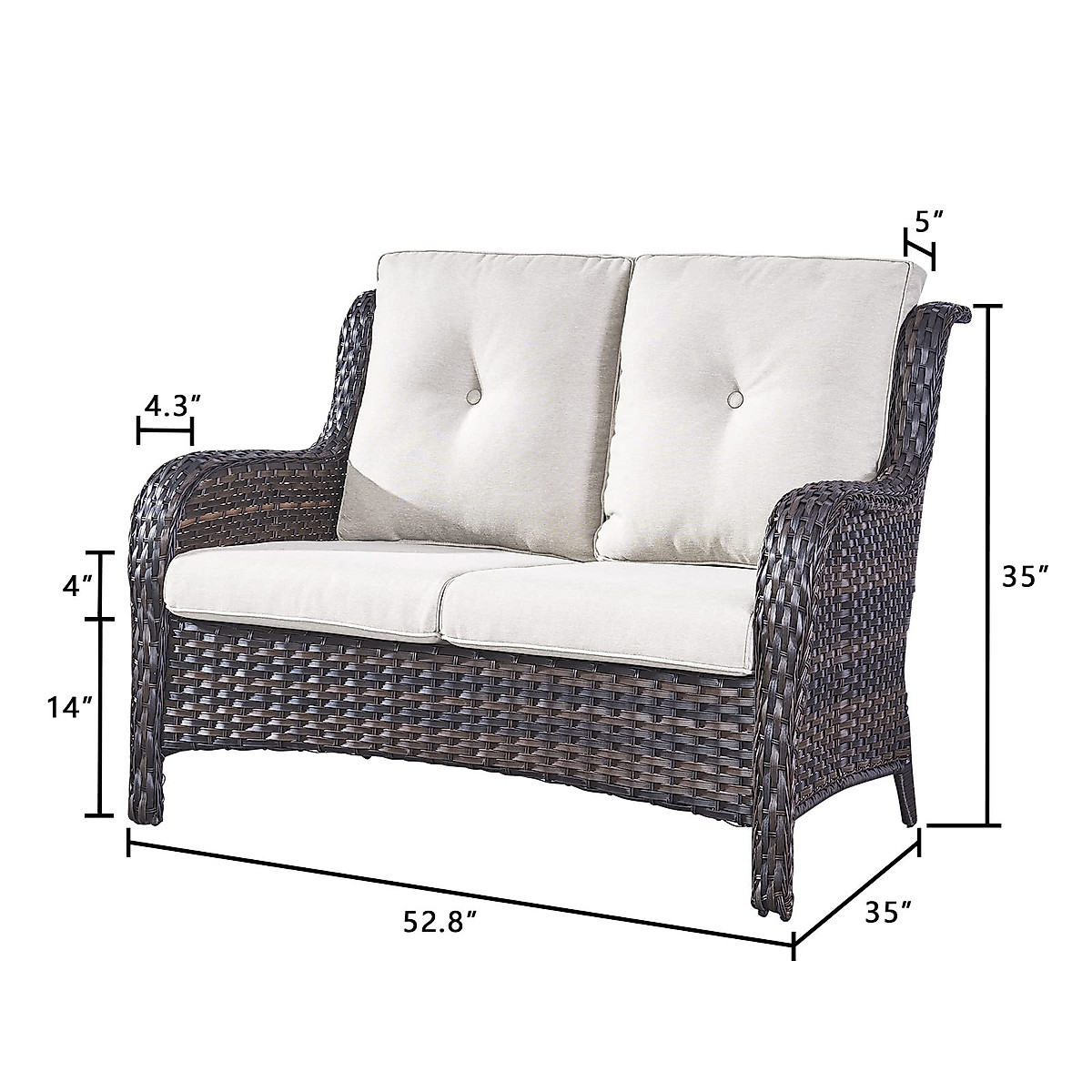 Rilyson Outdoor Patio Couch Wicker Sofa - 3 Seater Rattan Sofa for Outside Patio Garden Porch with Deep Seating and Cushions(Brown/Blue)