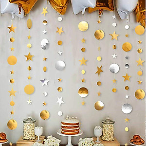 Decor365 Gold Silver Star Circle Garlands Decorations Glitter Twinkle Little Star Streamer Backdrop Hanging Banner Kids Planet Galaxy Birthday/Bday Bridal Bachelorette Ramadan EID Graduation Decor