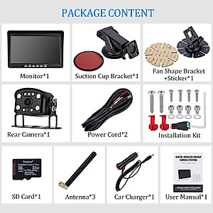 WOOCARTY 10.1'' Wireless RV Backup Camera System, 1080P DVR Recording Monitor, Night Vision IP68 Waterproof Rear View for Truck/Trailer/Camper, 32GB SD Card, Compatible with Furrion Mount, W101 BLACK