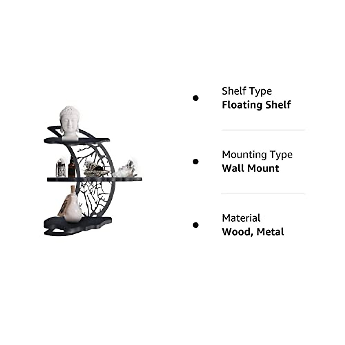 Crescent Moon Shelf for Crystals, Goth Shelf for Gothic Wall Decor, Moon Decor for Bedroom; Moon Wall Shelf; Moon Crystal Shelf; Witchy Home Decor